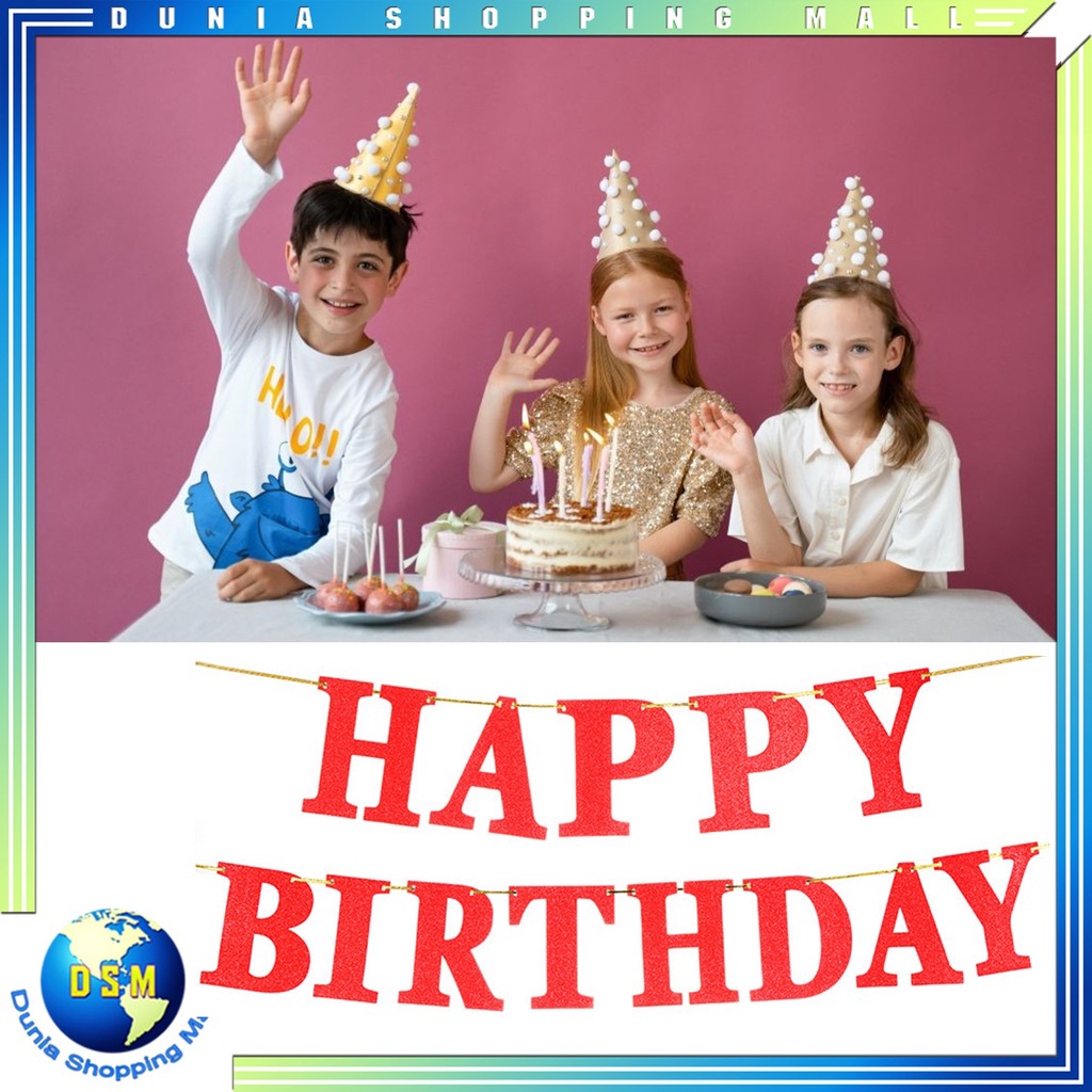 Jual DSM Banner Happy Birthday Huruf Glitter Warna Warni Backdrop Pesta ...