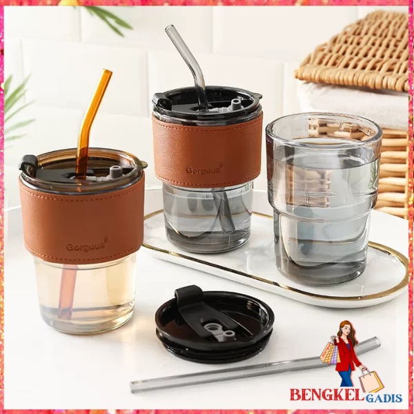 Jual BG Gelas Tumbler Aesthetic Holder Kulit Sintetis Botol Minum Kaca ...