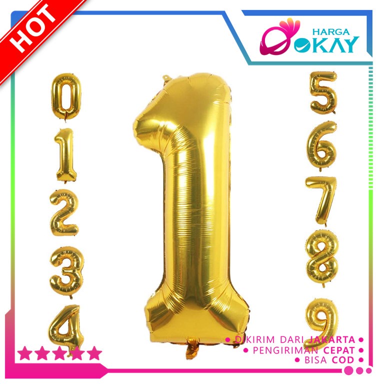 Jual HO Balon Angka Foil Gold Silver 40cm Balon Pesta Ulang Tahun ...