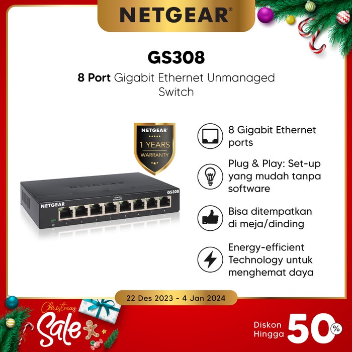 Jual NETGEAR GS308 GIGABIT ETHERNET UNMANAGED SWITCH 8 PORT, DESKTOP ...