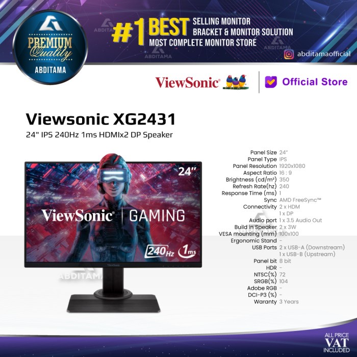 Jual Viewsonic XG2431 24" IPS 240Hz 1ms HDMIx2 DP Speaker | Shopee ...