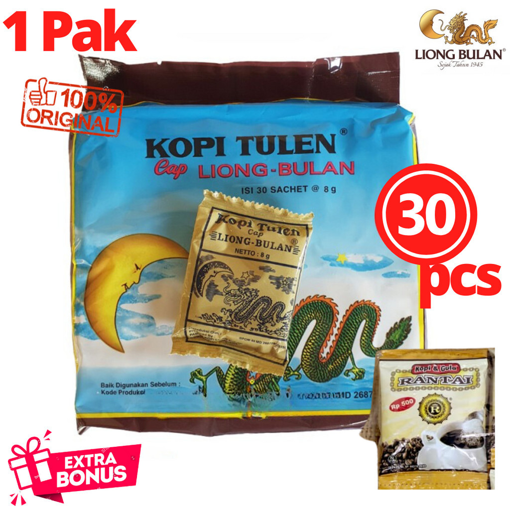 Jual KOPI LIONG BULAN KOPI TULEN TANPA GULA 1PAK ISI 30PCS KOPI BUBUK ...