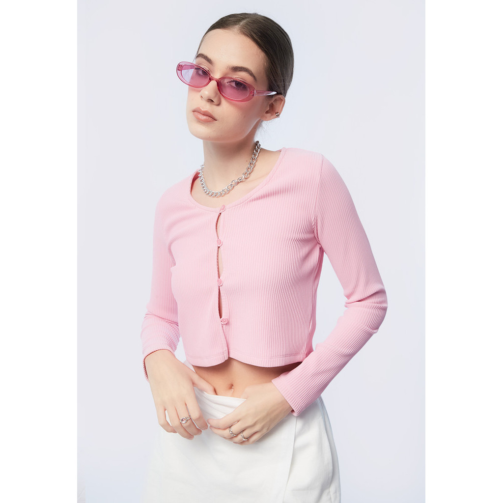Jual COLORBOX Long Sleeve Round Neck Cardigan Pink | Shopee Indonesia