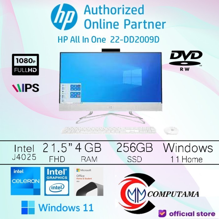 Jual HP PC AIO 22-dd2009d Celeron J4025 4GB 256GB SSD 21.5" FHD Win11 ...