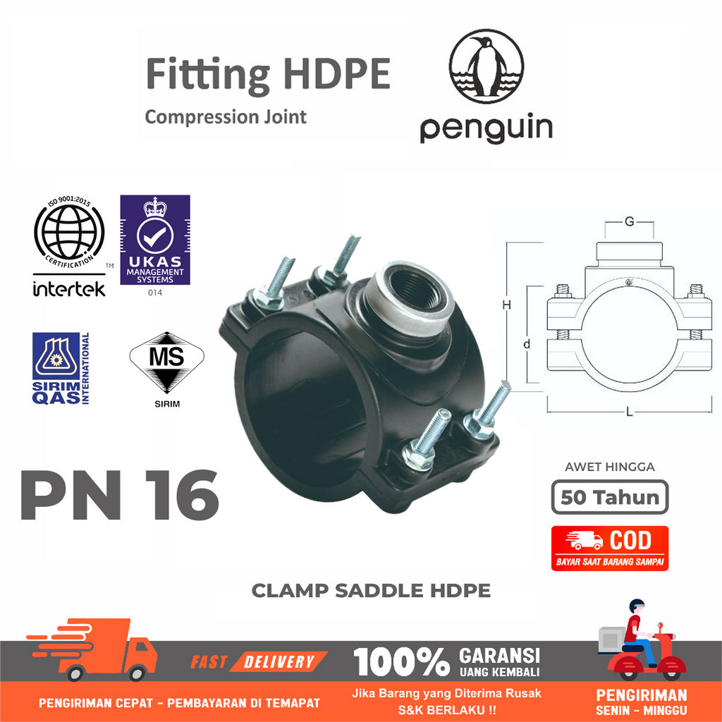 Jual Fitting Pipa HDPE Clamp Sadle 1-1/2 inci x 3/4 inci atau 50mmx25mm ...