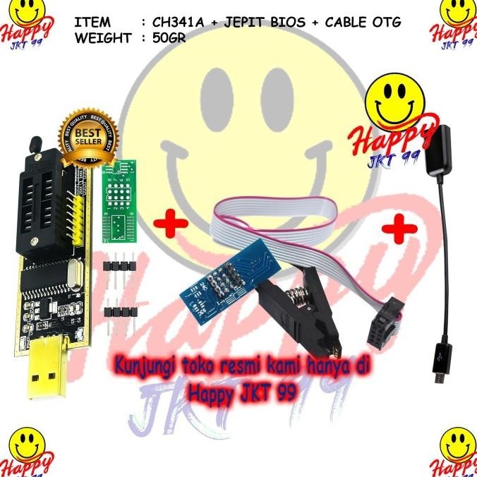 Jual CH341A + OTG + KABEL JEPIT IC ANDROID EEPROM FLASH BIOS USB ...