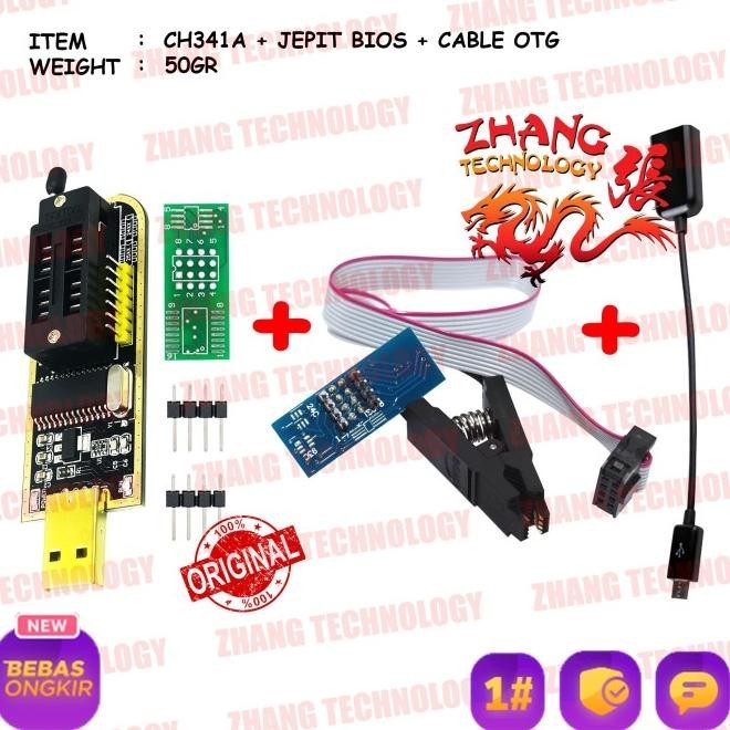 Jual CH341A + OTG + KABEL JEPIT IC ANDROID EEPROM FLASH BIOS USB ...