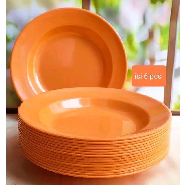 Jual 6pcs piring makan bulat orange polos melamine meishing food grade ...