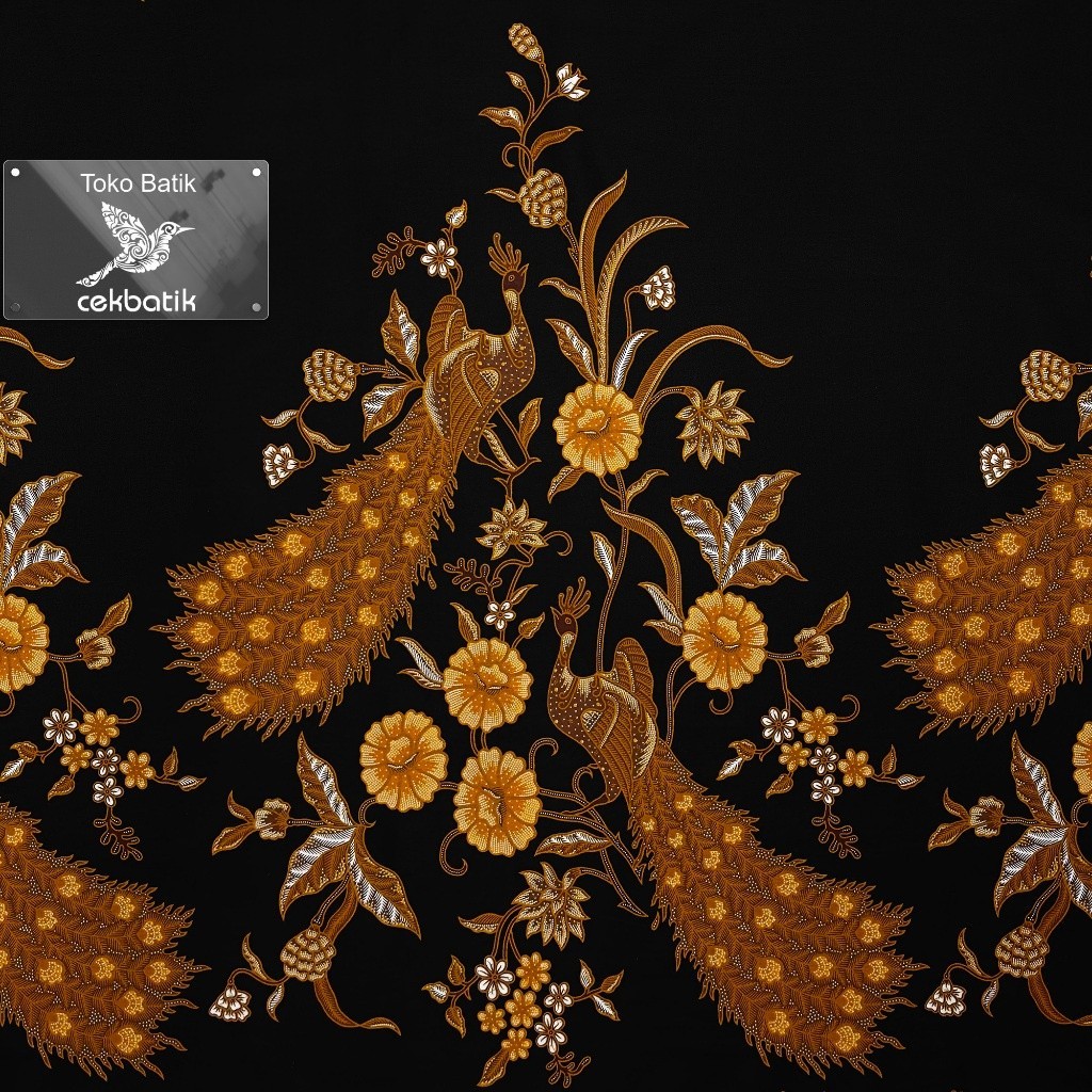 Jual Kain Batik - Motif Pesona Batik Bunga Burung Merak Hitam Manis V7 | Shopee Indonesia