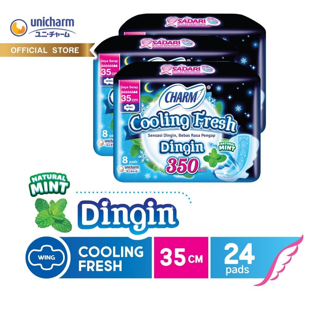 Jual Charm Pembalut Cooling Fresh Night 35cm 8 pads - 3 Packs | Shopee ...