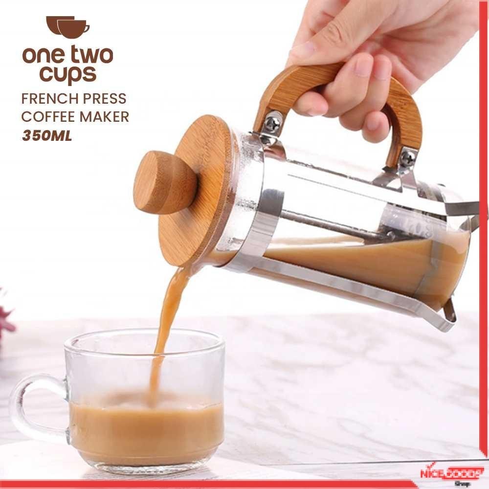 Jual One Two Cups French Press Coffee Maker Pot Gagang Kayu 350 ml ...
