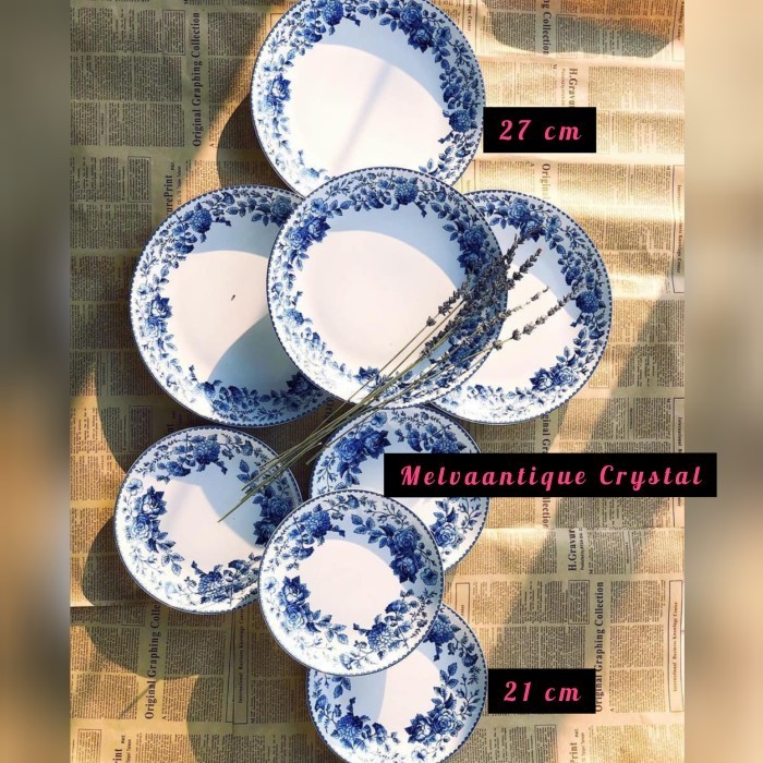 Jual Piring Keramik Putih Biru / Piring Keramik Putih Biru Halus D21Cm ...