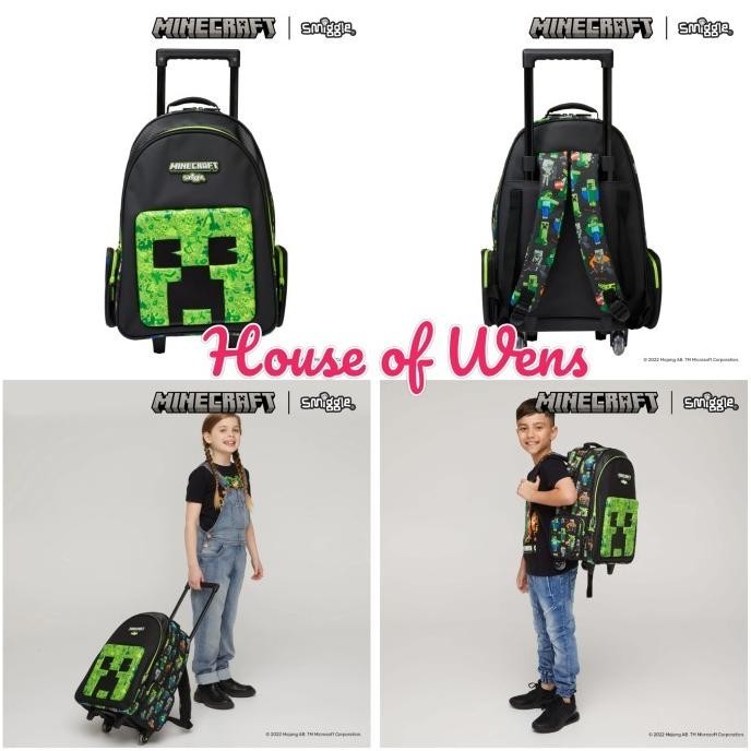 Jual SMIGGLE MINECRAFT TROLLEY BACKPACK WITH LIGHT UP WHEEL ORIGINAL ...
