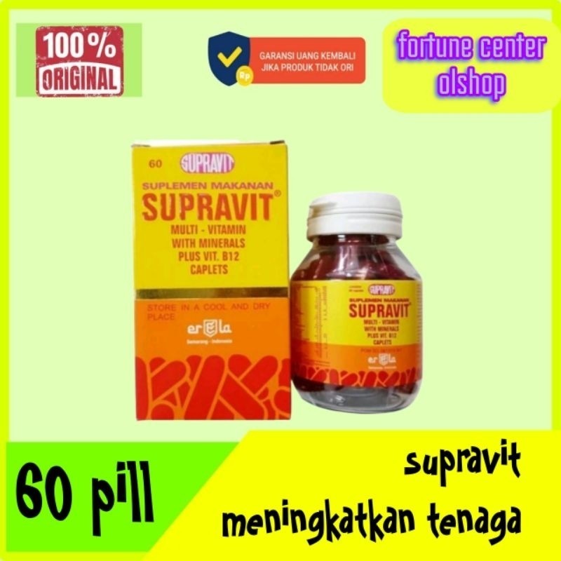 Jual 1 botol supravit isi 60 pil plus multivitamin plus mineral dan b12 ...