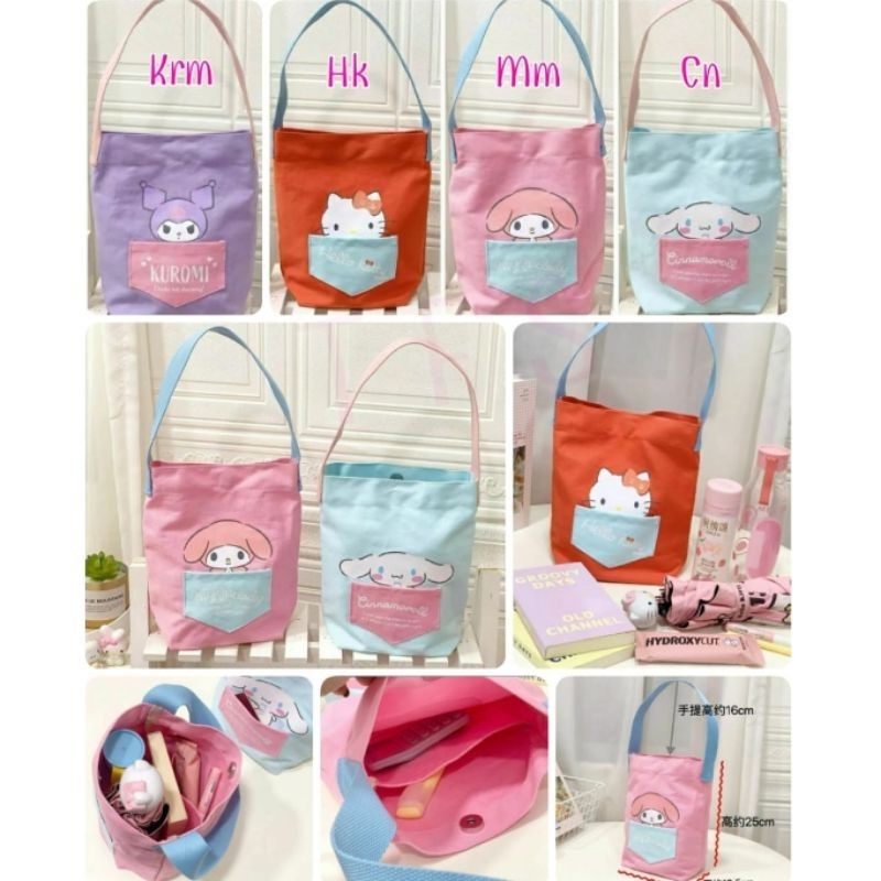 Jual CL Tas kanvas tenteng Kuromi Cinnamoroll Melody Hello Kitty ...