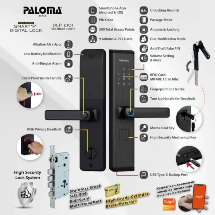 Jual HANDLE KUNCI PINTU DIGITAL SMART DOOR LOCK SET WIFI PALOMA DLP ...