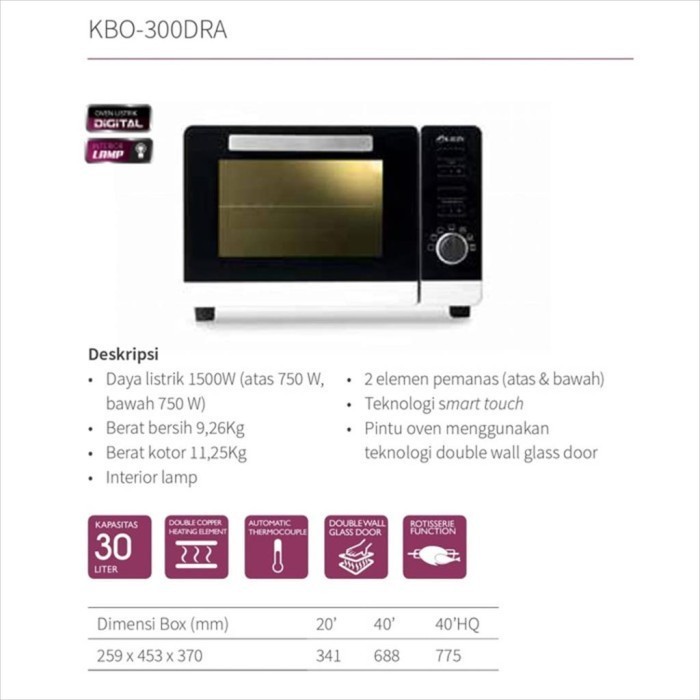 Jual Kirin Oven Toaster Digital Kbo 300 Dra With Lamp [ 30 Liter ] | Shopee Indonesia