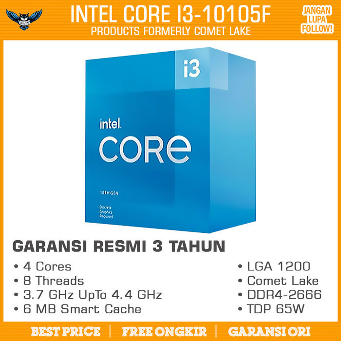 Jual Intel Core I3 10105F 4.4Ghz 6Mb Box Lga 1200 Gen 10Th Refresh Resmi | Shopee Indonesia