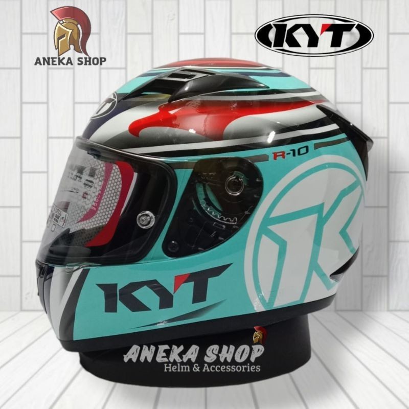 Jual HELM KYT R10 FLAT&PINLOCK #1 AQUA BLUE/WHITE/RED | SINGLE VISOR ...