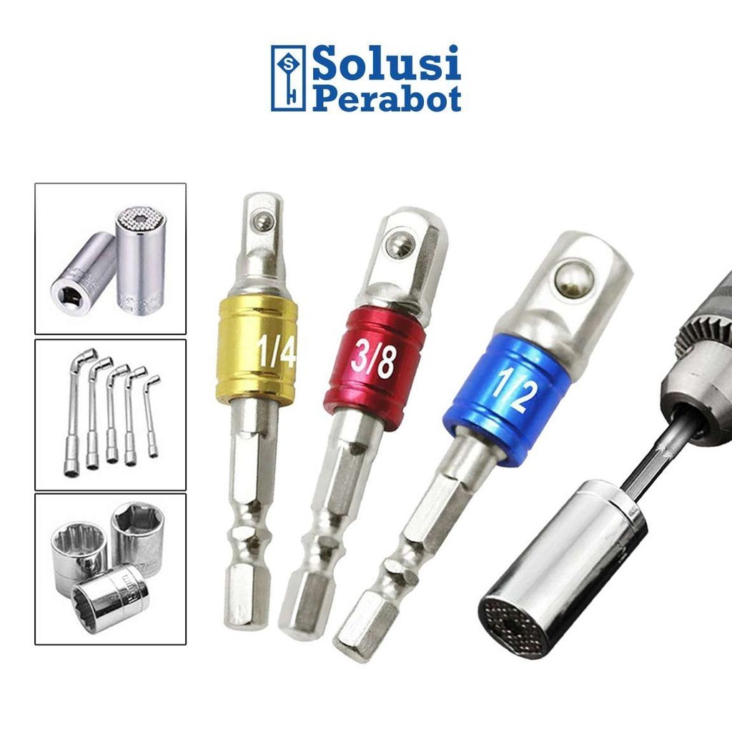 Jual Adapter Kepala Bor Hex Socket 1SP /4 1/2 3/8 / Shank Rod Sleeve ...
