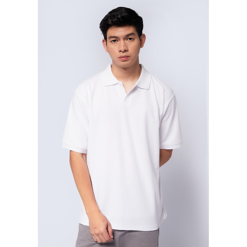 Jual Executive Short Sleeve Textured Polo Shirt White | Shopee Indonesia