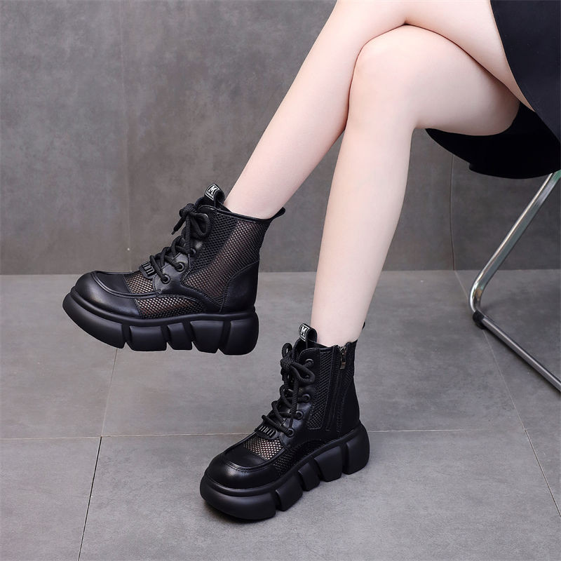 Jual Sepatu Bot Martin Wanita, Kasut Kulit Jala Bawah Tebal Tipis ...