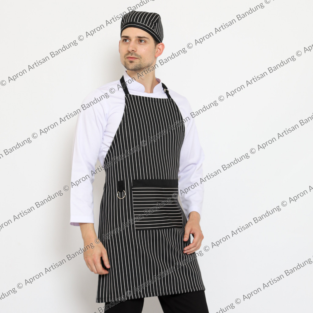 Jual Celemek Masak Apron Chef Full Tali Kalung Loreng Hitam Putih ...
