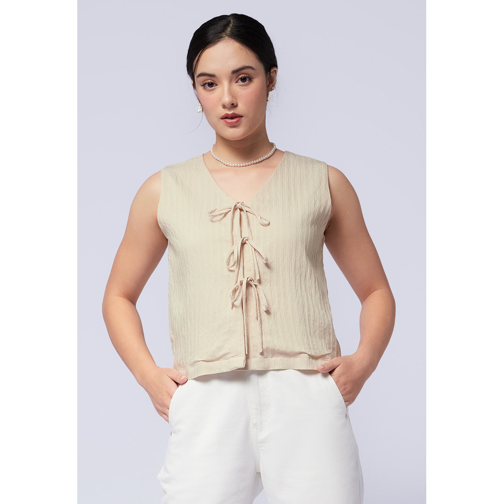 Jual Et Cetera V-Neck Crop Vest BEIGE | Shopee Indonesia
