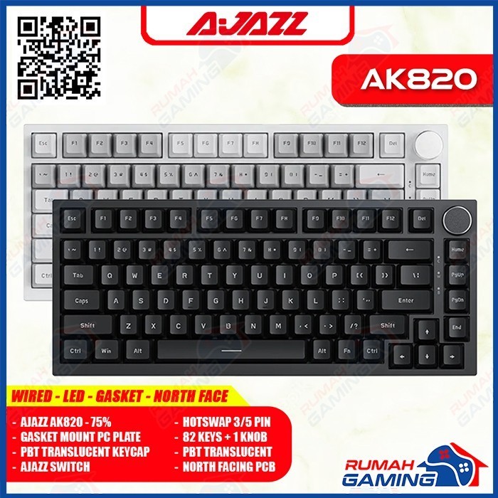 Jual MECHANICAL KEYBOARD - AJAZZ AK820 - 75% - MONO CHROME - GASKET - LED | Shopee Indonesia