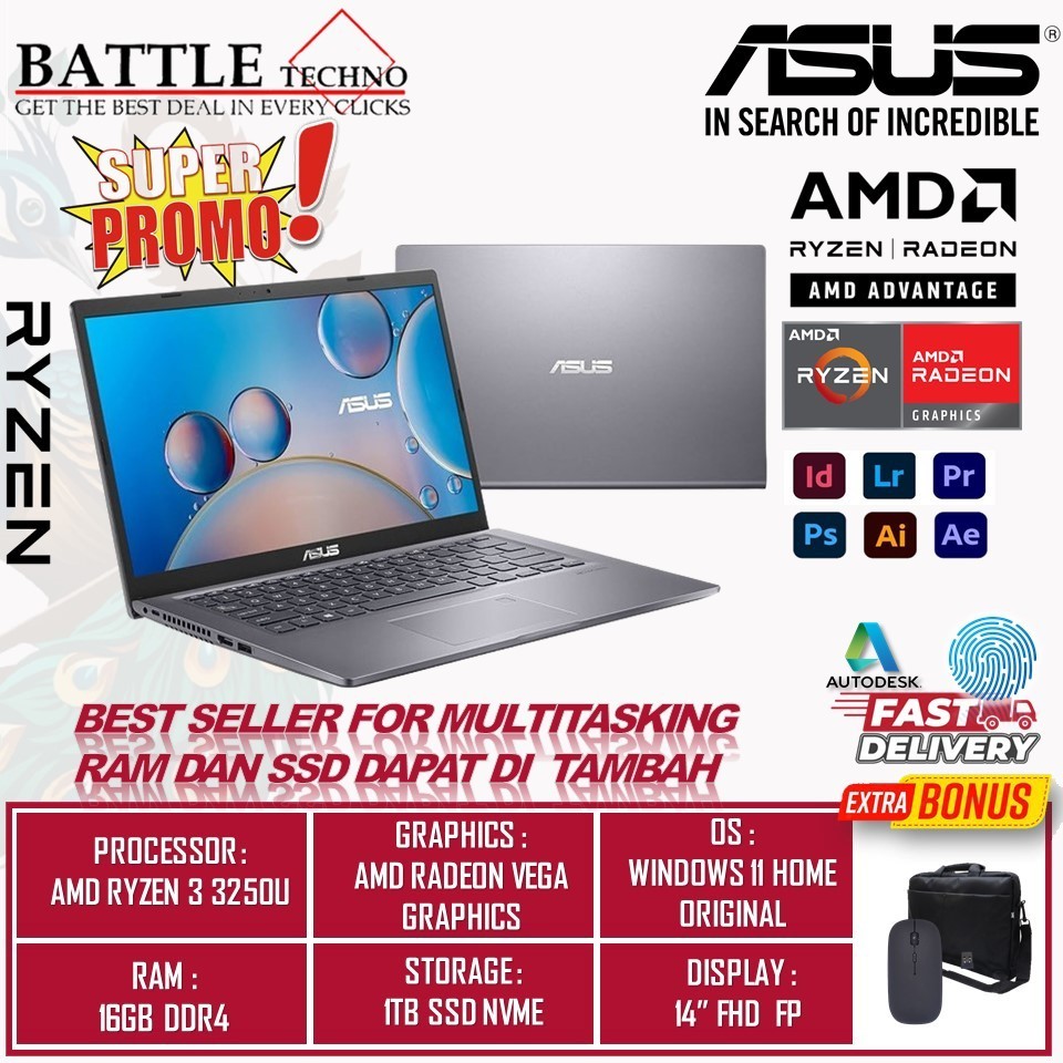 Jual ASUS LAPTOP MURAH TERBARU M415DA AMD RYZEN 3 3250U RAM 20GB SSD ...