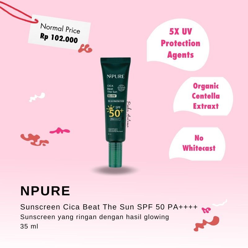 Jual NPURE Sunscreen Cica Beat The Sun / Sunscreen Hypoallergenic / SPF ...