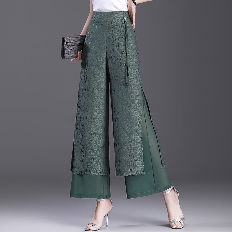 Jual Women's Chinese Style Split Pants Women's Thin High Waist Baggy ...