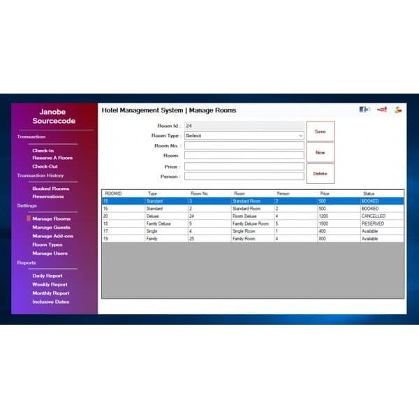 Jual source code Hotel Management System in VB.Net Bunifu Framework ...