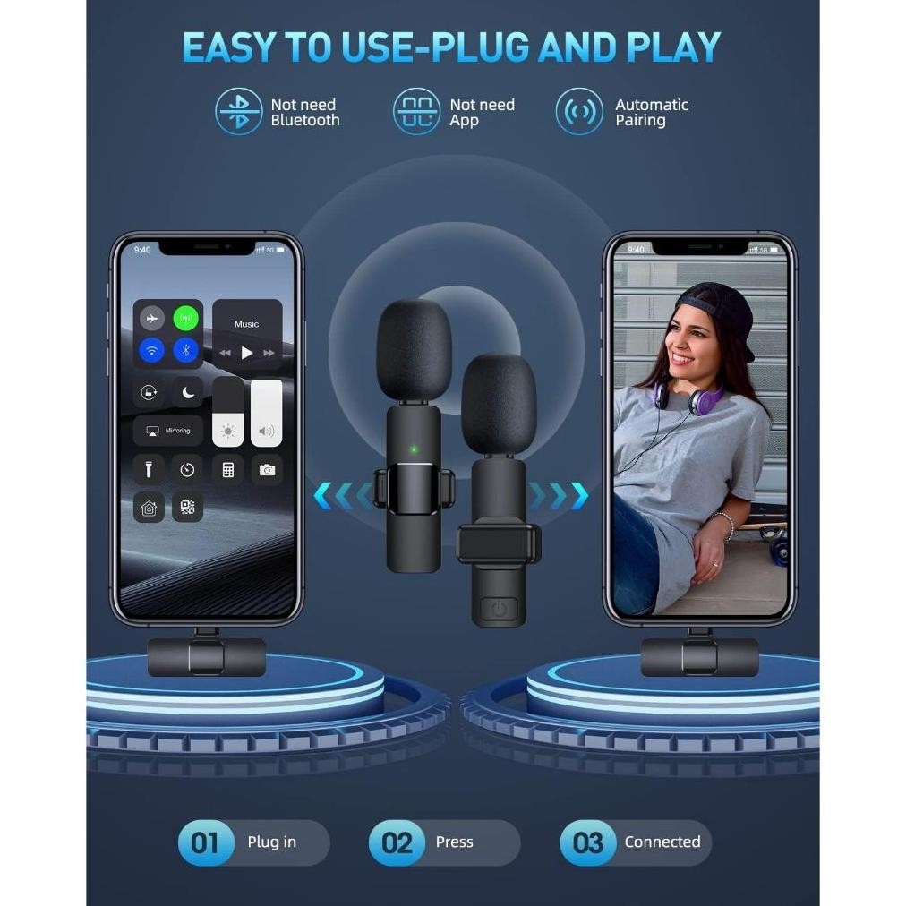 Jual PRO MIC LAVALIER WIRELESS MICROPHONE CLIP ON UNTUK LIVE 2 MIC VLOG ...