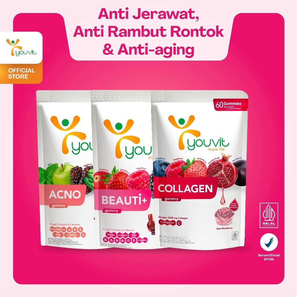 Jual Youvit Beauty Trio 30 Hari - Youvit Collagen, Beauti+, AcNO untuk Anti Aging, Rambut Rontok ...