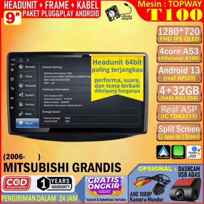 Jual Paket Headunit Android 9 inch + Frame + Soket PNP Mitsubishi ...