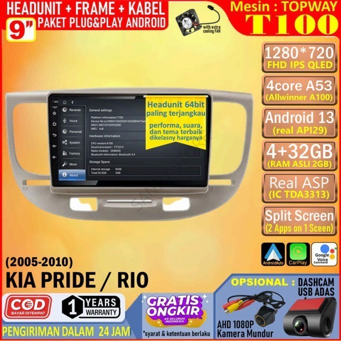 Jual Paket Headunit Android 9 inch + Frame + Soket PNP KIA Pride / Rio ...