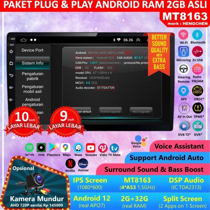 Jual SANJO - Paket Headunit Android 9 / 10 inch RAM 2GB/32GB SATOSI MT8163 IPS Split Screen DSP ...