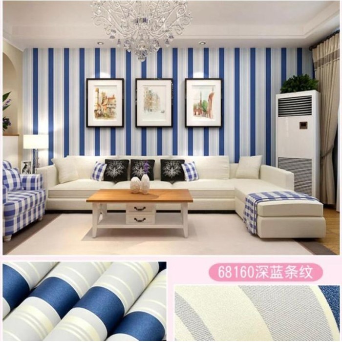 Jual Wallpaper Dinding Salur Biru 10M X 45Cm Wallpaper Dinding Garis | Shopee Indonesia