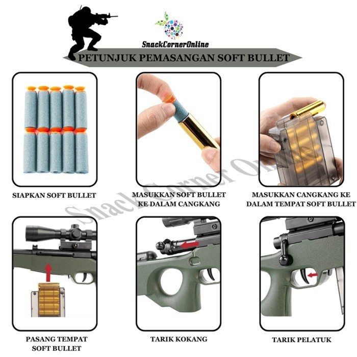 Jual Replika Miniatur Mainan Mainan Anak Tembak Tembakan Pistol Sniper Awm Kar Soft Bullet Awp ...