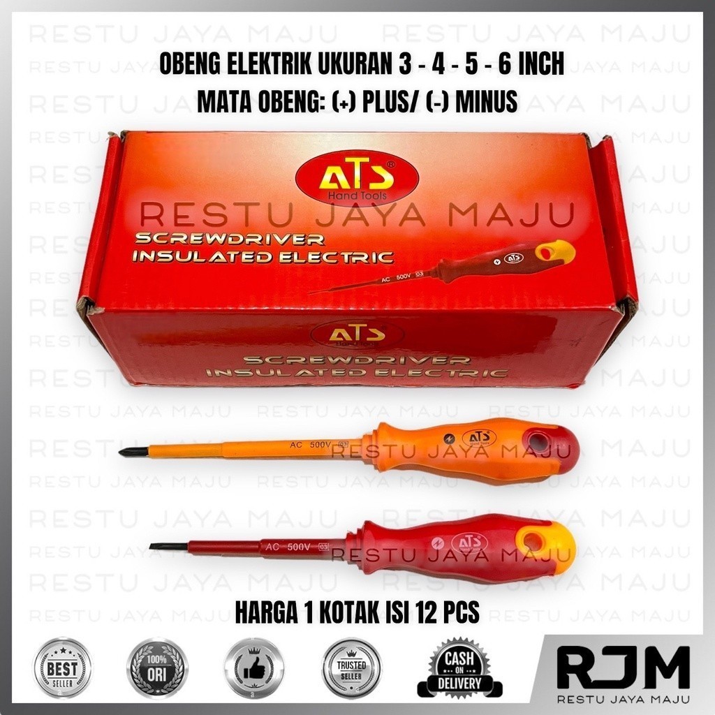 Jual [12 pcs] ATS Obeng Elektrik 3456 Plus+-Minus Listrik Electric ...