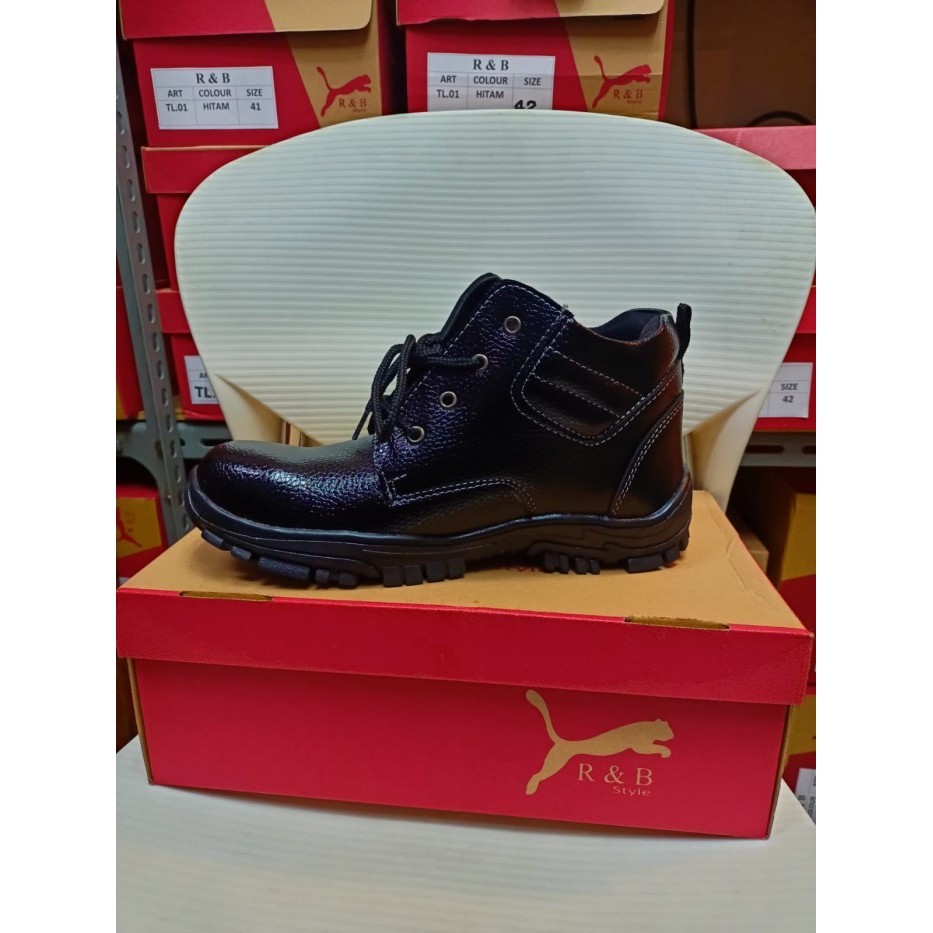 Jual SEPATU SAFETY KULIT /SEPATU PROYEK SEMI BOOTS TALI R&B UJUNG BESI ...