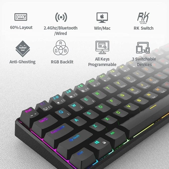Jual ROYAL KLUDGE RK61 RGB 60% MECHANICAL KEYBOARD WIRELESS | Shopee ...