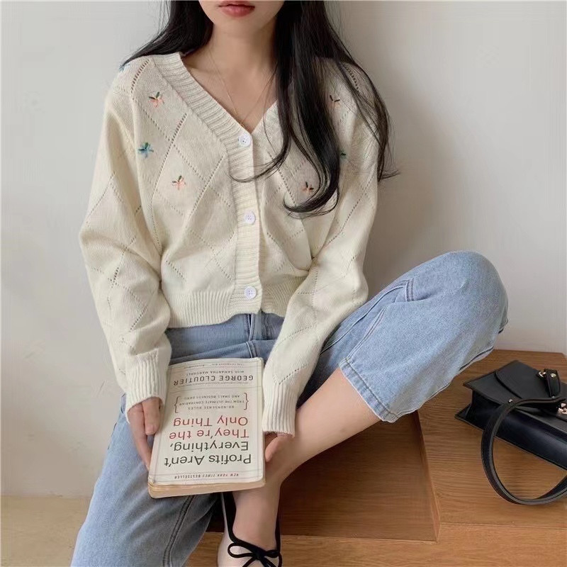 Jual Cardigan Rajut Blossom Motif Bunga Import | Shopee Indonesia