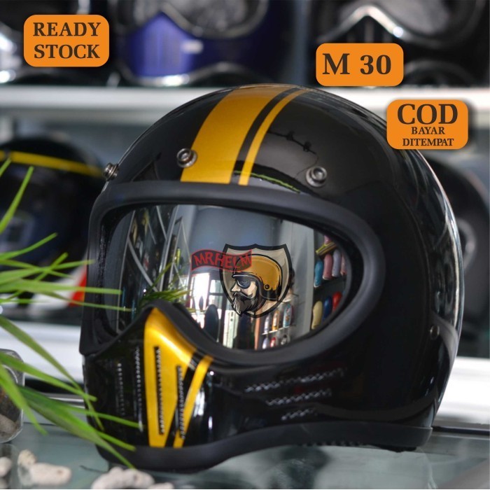 Jual HELM CUSTOM CAKIL M30 SIMPSON BLACK GOLD + INNER VISOR ( MR HELM ...