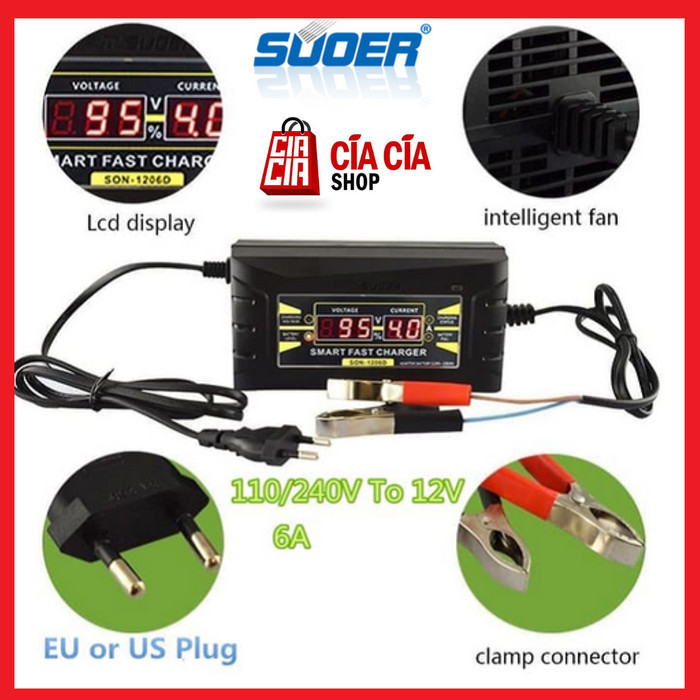 Jual Smart Fast Charger Aki 12V 6A Suoer Son-1206D Cas Aki Accu ...