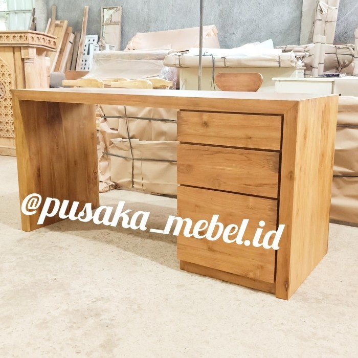 Jual studio desk meja kerja minimal kayu jati, meja belajar minimalis ...