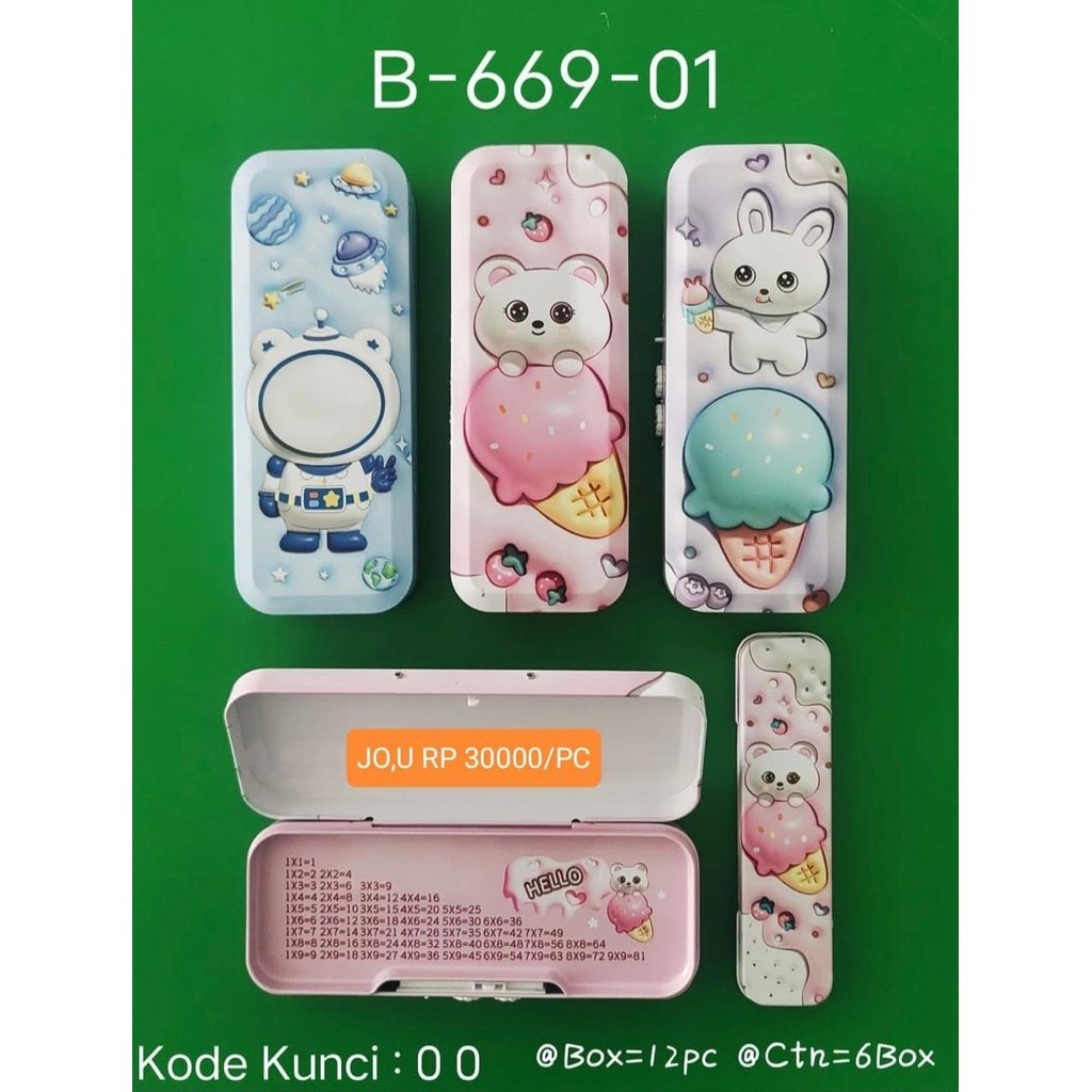 Jual Kotak Pensil Kaleng + Kode Kunci Password B-669-01 / Tempat Pensil ...