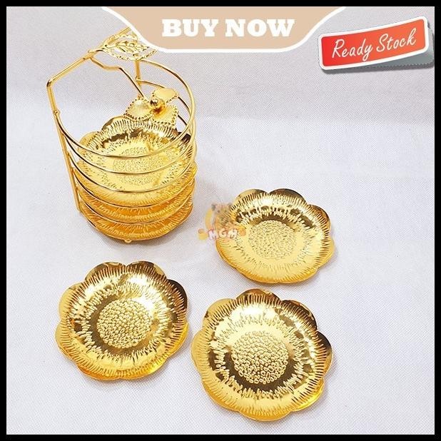 Jual Stand With Piring Buah Kurma Stainless Emas Kue Permen Gold 6Pc ...