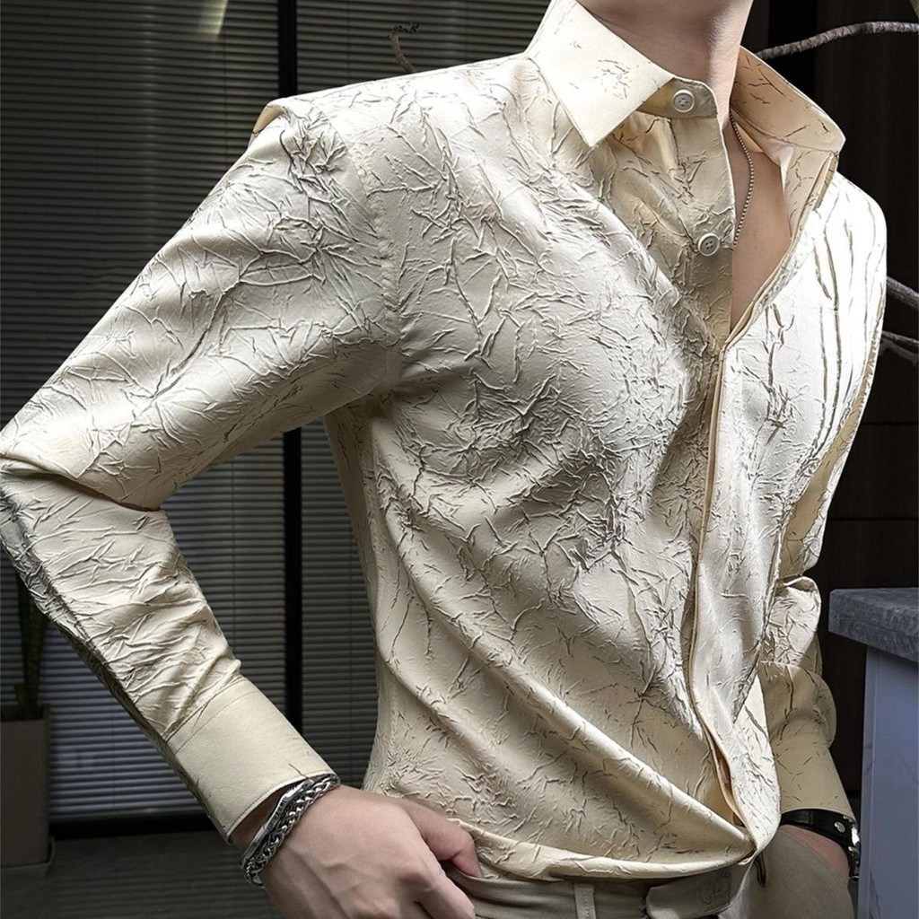 Jual High-End Entry Lux Long Sleeve Shirt Men's Senior Pu Handsome ...